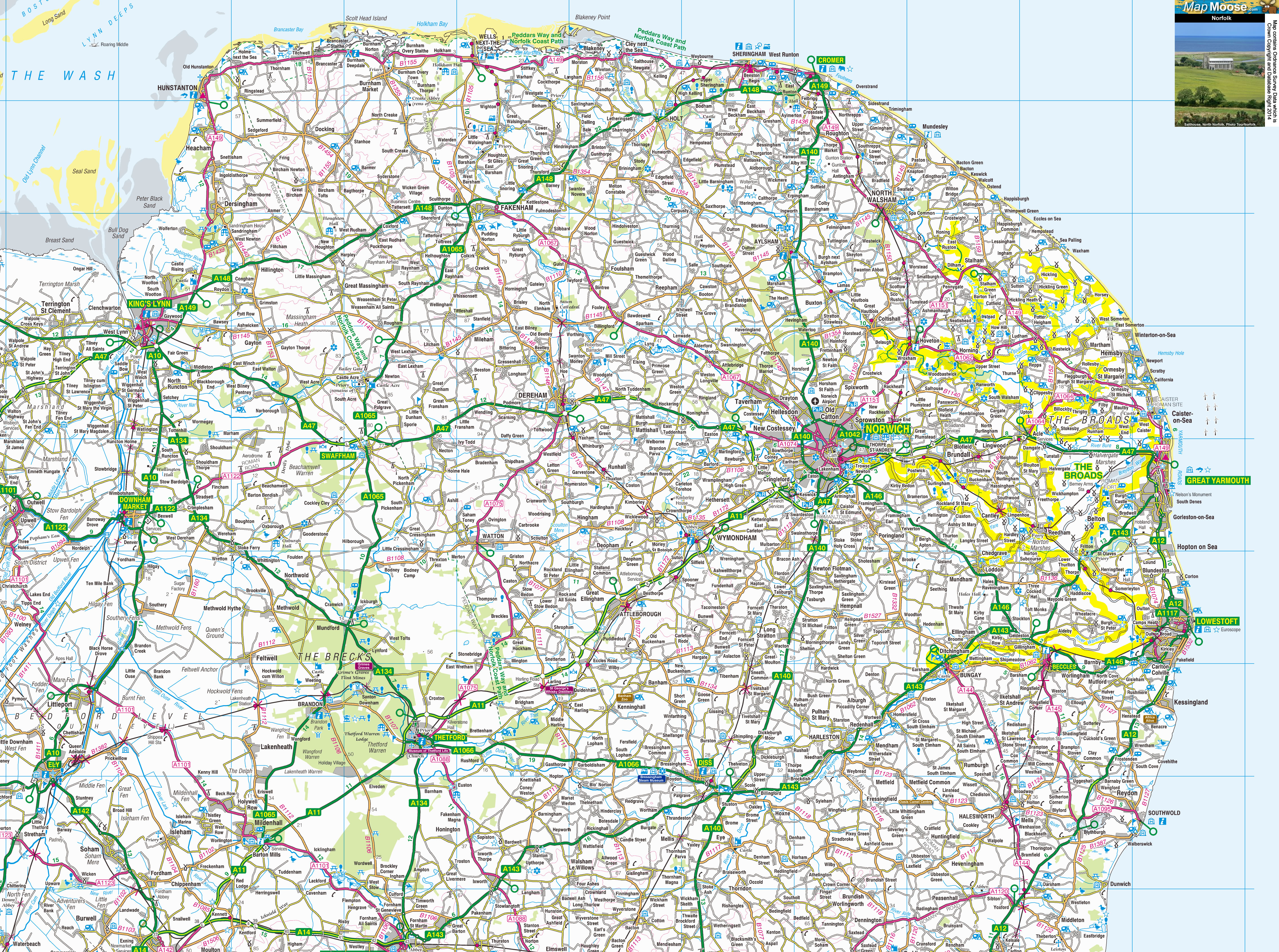 Norfolk Offline Map Including North Norfolk Coast Norfolk Broads
