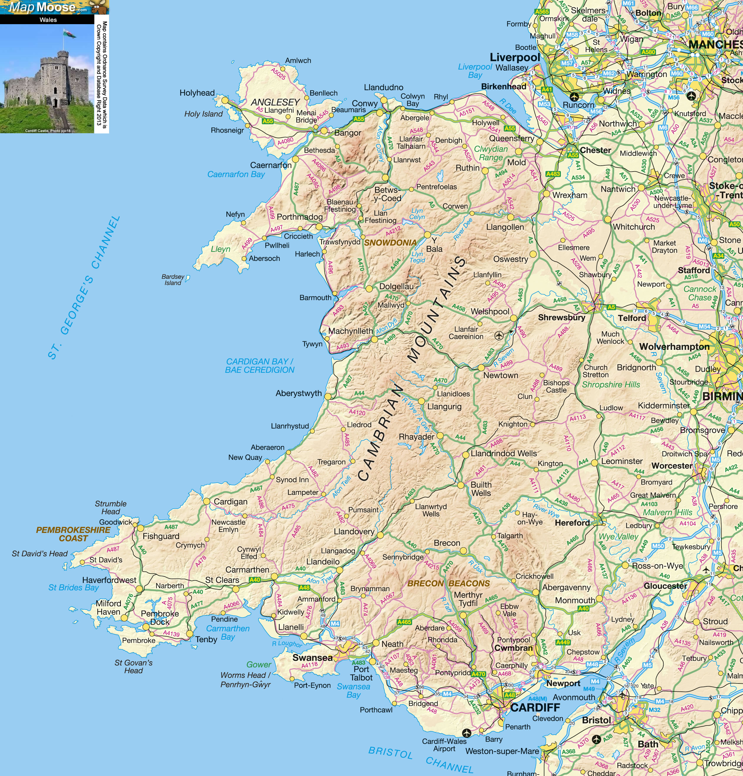 Wales Offline Map Including Anglesey Snowdonia Pembrokeshire And The